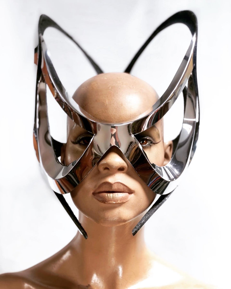 Atomic sphere headpiece design mask by divamp couture